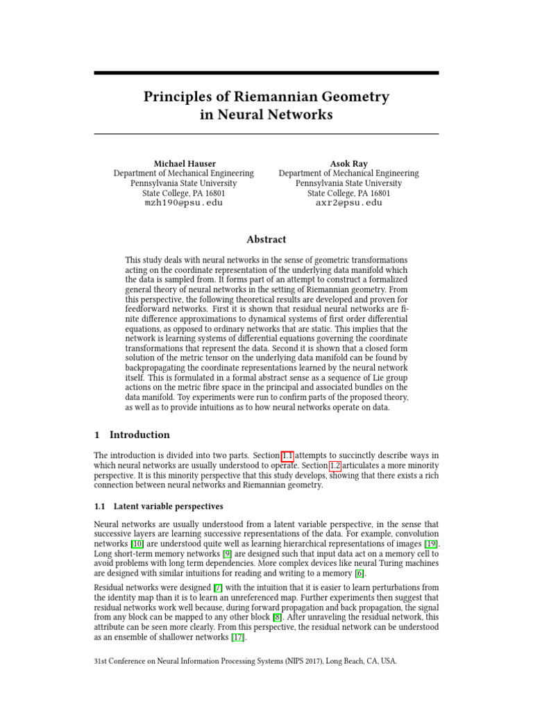 NIPS 2017 Principles of Riemannian Geometry in Neural Networks Paper ... NIPS 2017 Principles of Riemannian Geometry in Neural Networks Paper ...
