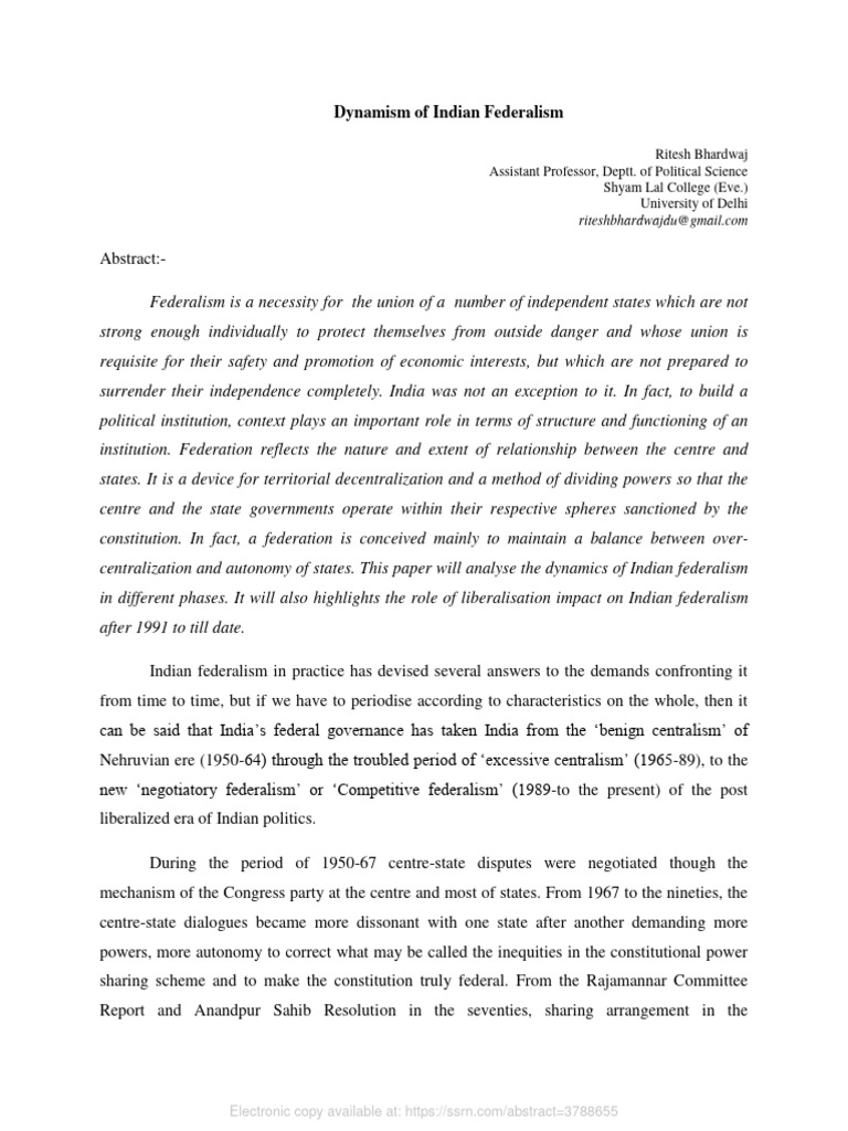 Dynamic Federalism | PDF | Bharatiya Janata Party | Narendra Modi