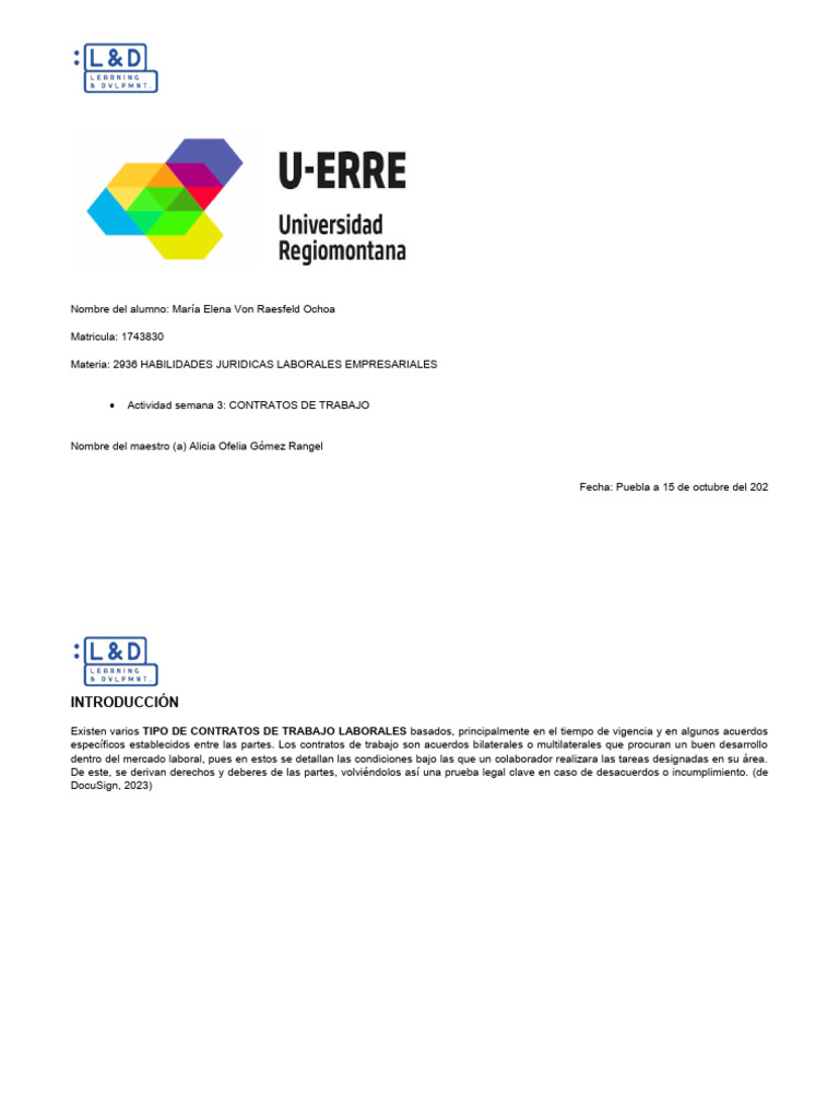 Tabla Comparativa Tipos de Contratos de Trabajo Laborales | PDF ...