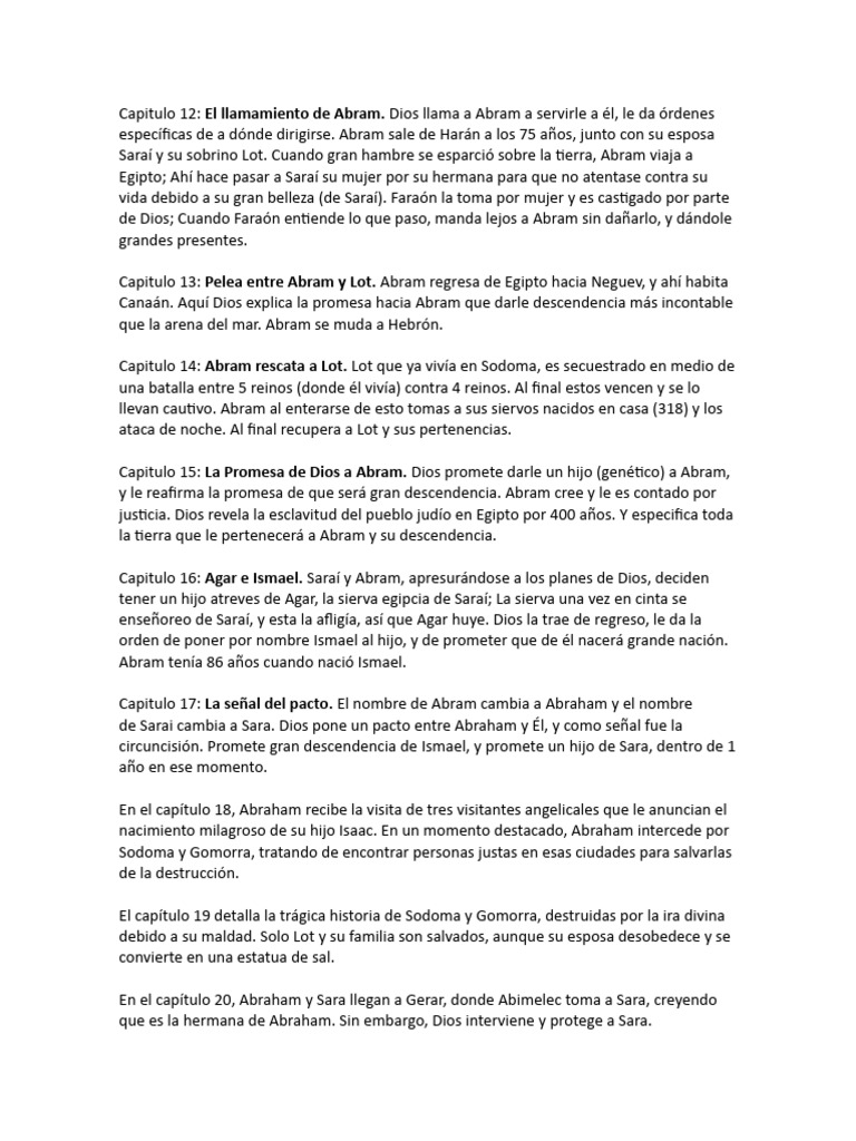 Resumen de Genesis Capitulo 12 - 25 | PDF | Abrahán | Sarah