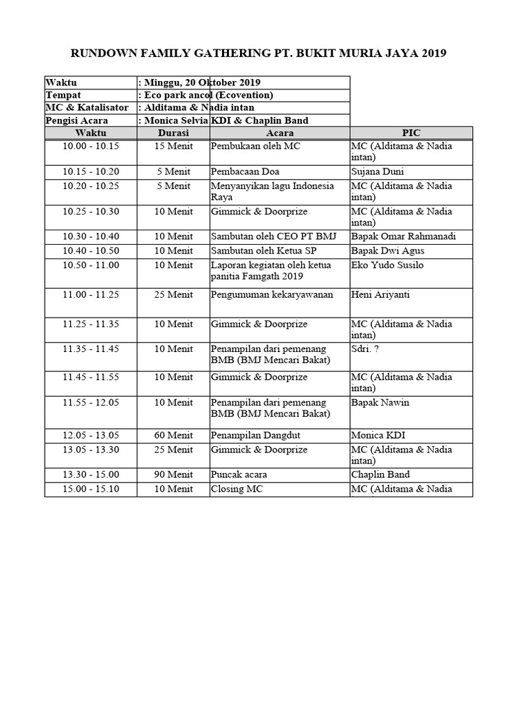 Susunan Acara Family Gathering | PDF