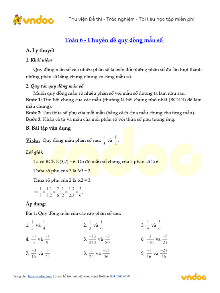 Toan Lop 6 Chuyen de Quy Dong Mau So | PDF