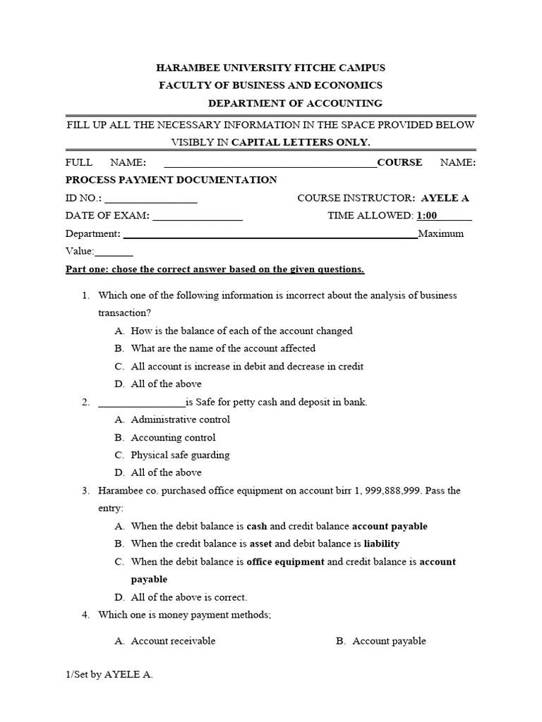 Process Payment Documentation Worksheet | PDF | Debits And Credits | Business