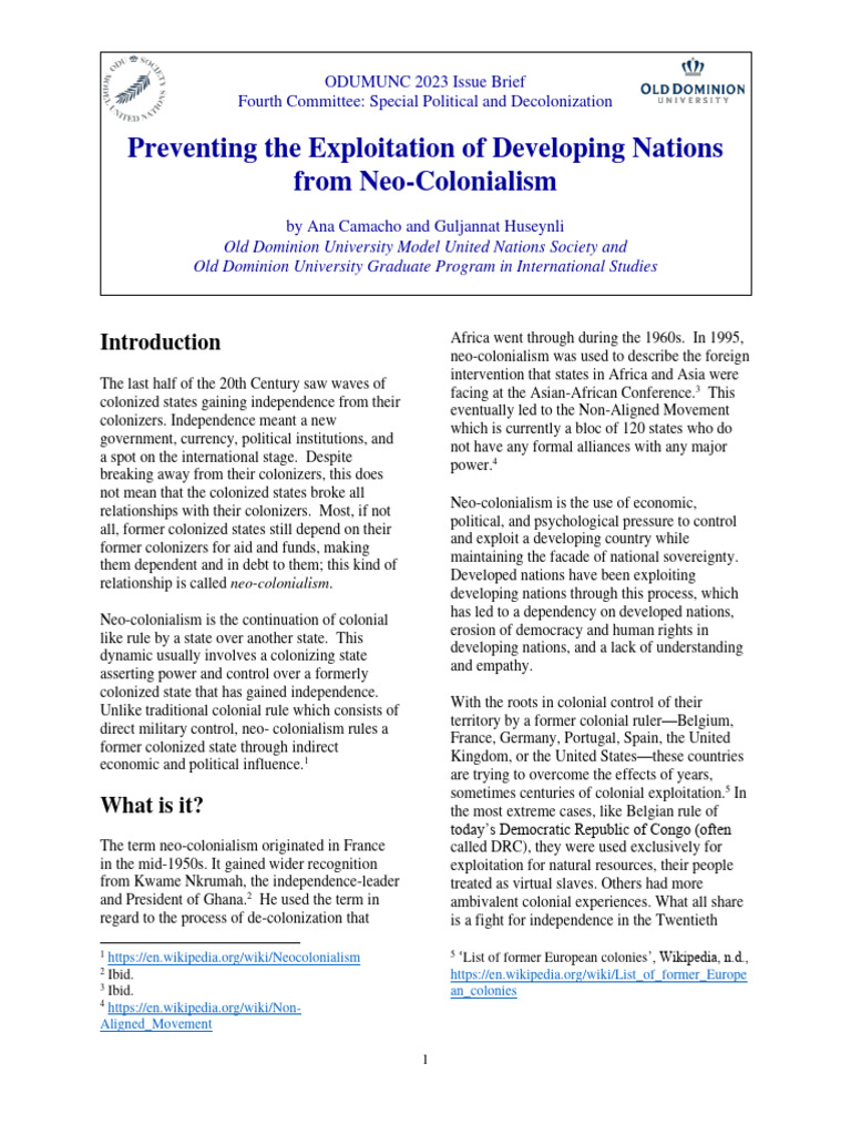 Neo-Colonialism: Exploitation of Developing Nations | PDF ...