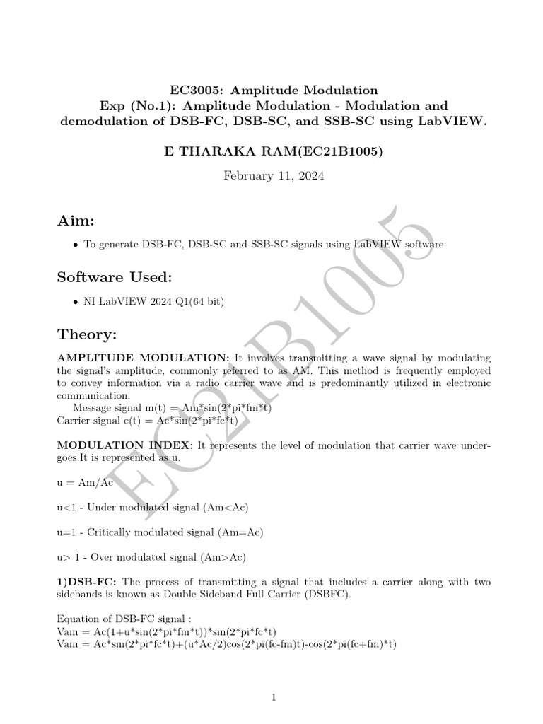 EC21B1005-Tharak L1 | PDF | Modulation | Frequency Modulation
