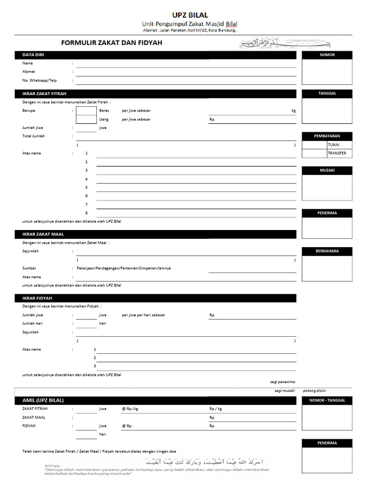Form Zakat Bilal 1445 H | PDF