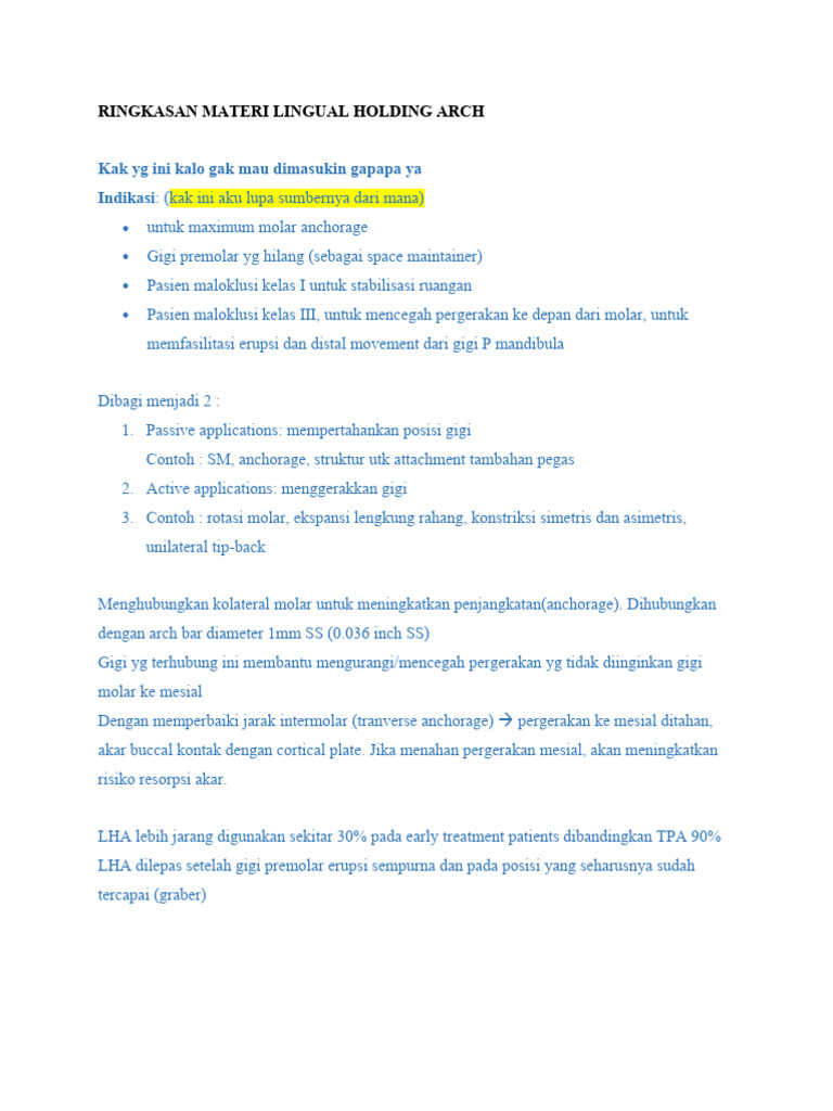 Konsep Lingual Holding Arch dalam Ortodonti | PDF