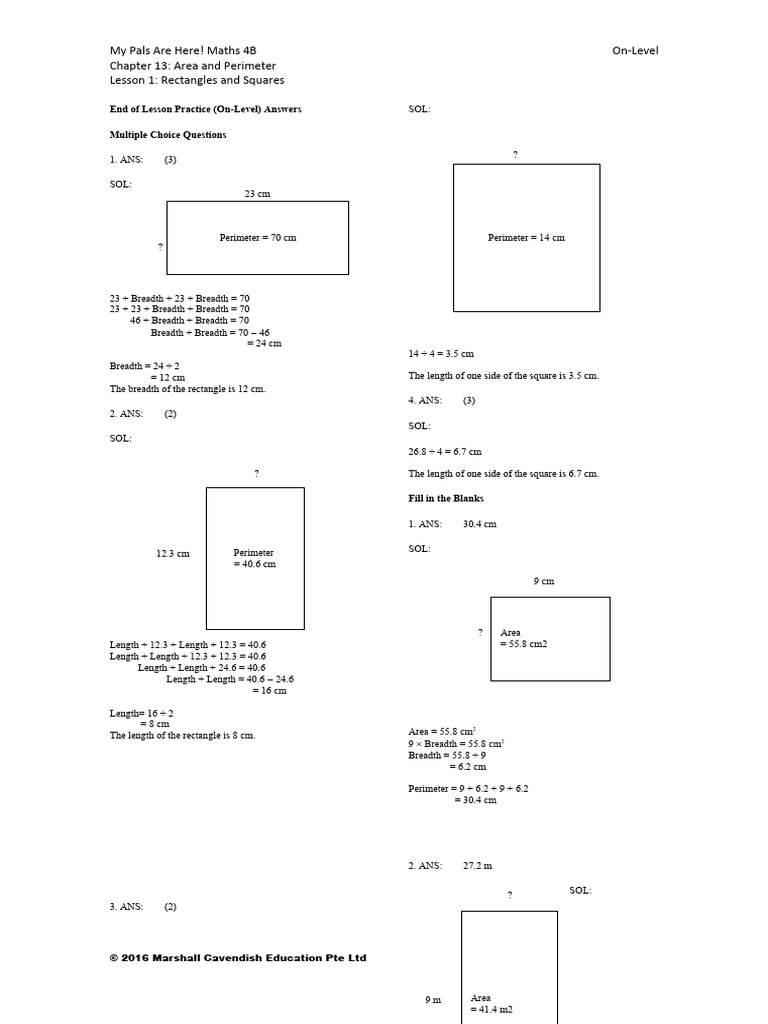 31 MPAH 4B 13 End of Lesson 1 Practice On-Level - Answers | Download Free PDF | Area | Physical ...