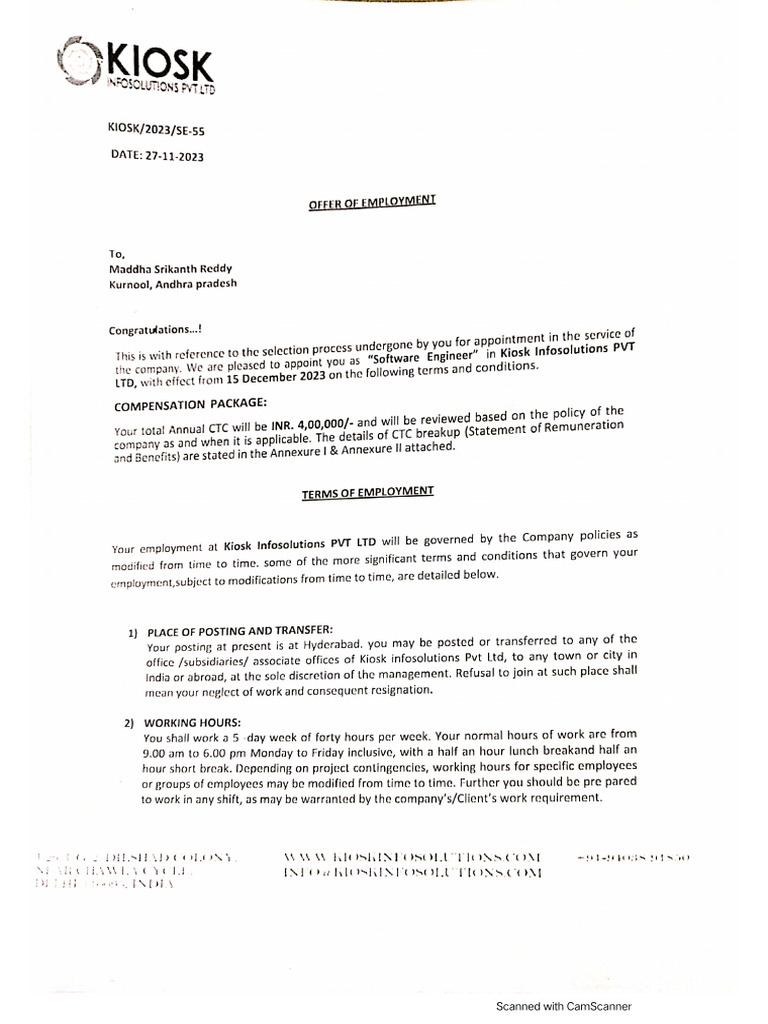 KIOSK Offer Letter | PDF