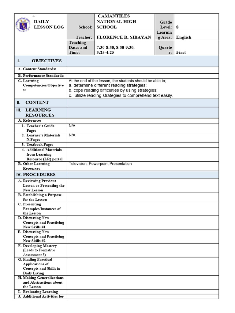 DLL English 8 Blank | PDF DLL English 8 Blank | PDF