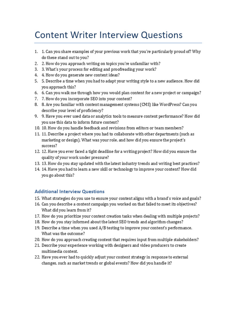 Updated_Content_Writer_Interview_Questions | PDF