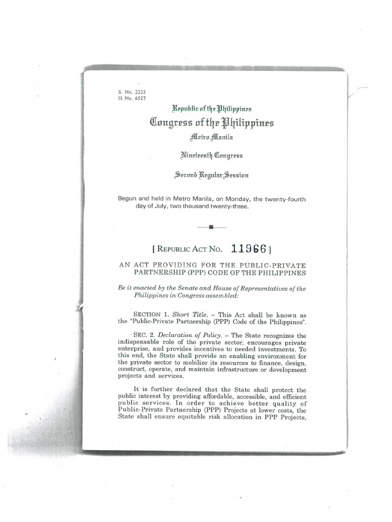 03 - Copy of RA 11966 or The PPP Code of The Philippines | PDF