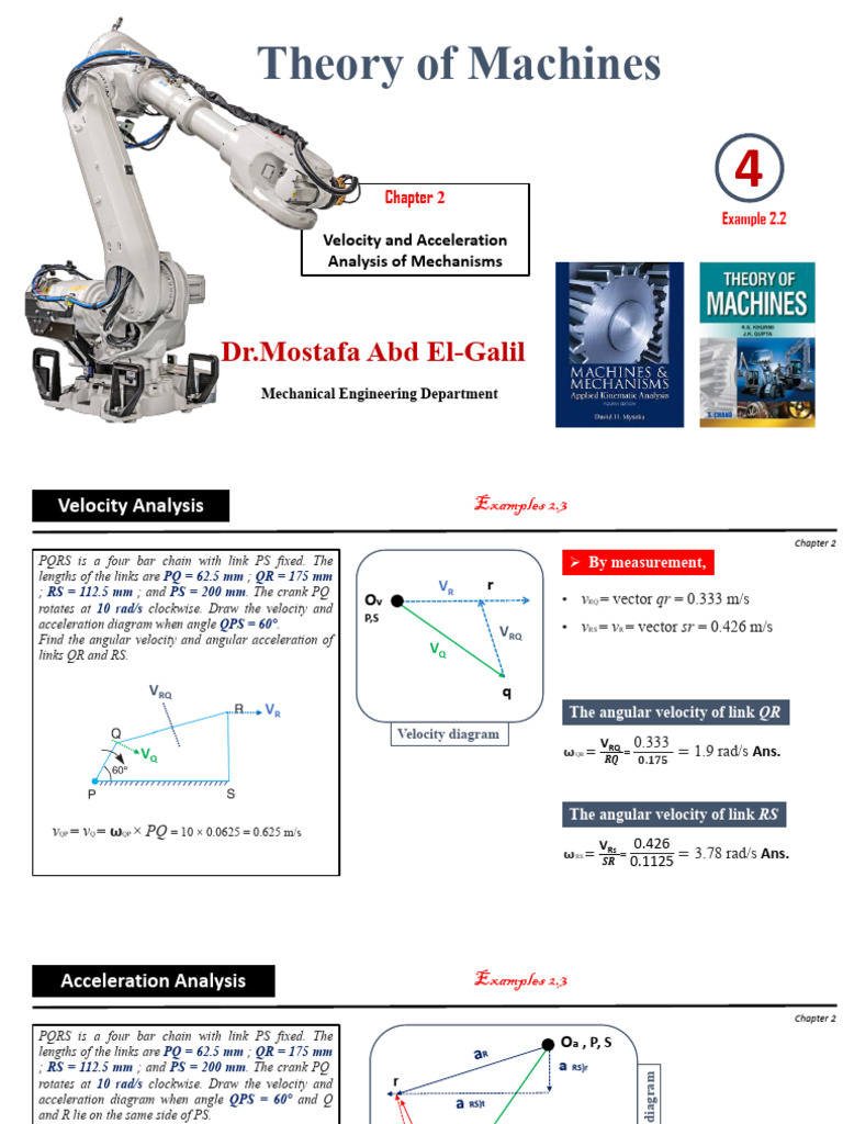Ch2 Velocity and Acceleration of Mechanisms Lecture 8 With Solution | PDF | Acceleration | Velocity