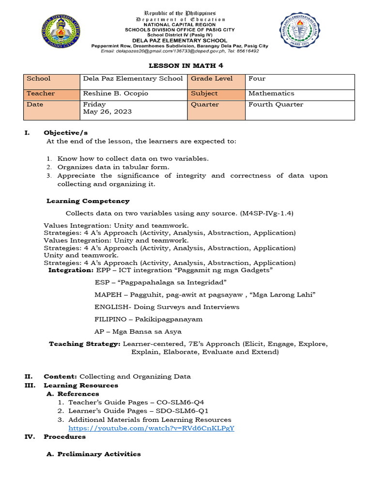 Cot Math 4 | PDF | Mathematics | Learning