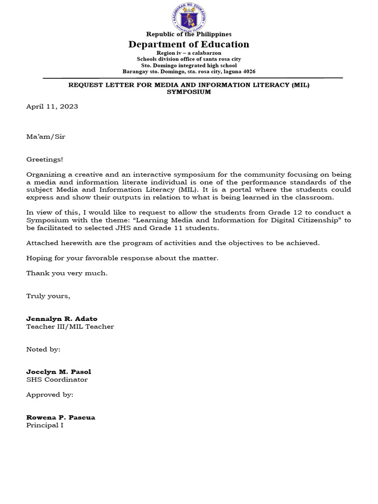 Request Letter For Symposium | PDF | Information Literacy | Cognitive ...