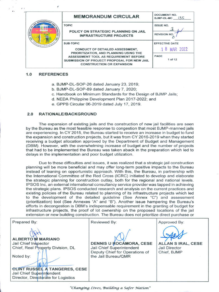 03.18.2022 BJMP-DL-MC-135 Policy On Strategic Planning On Jail ...
