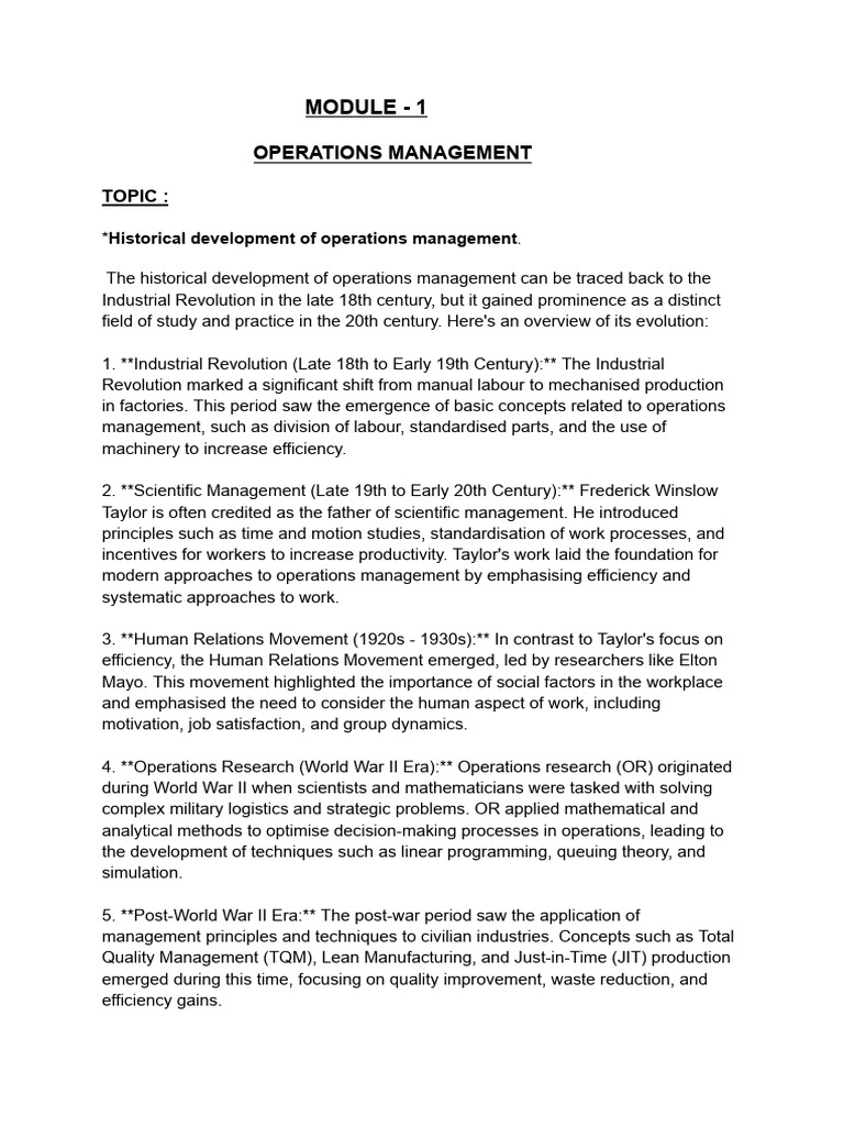 Operations Management Module - 1 Topic. | PDF | Operations Management | Lean Manufacturing