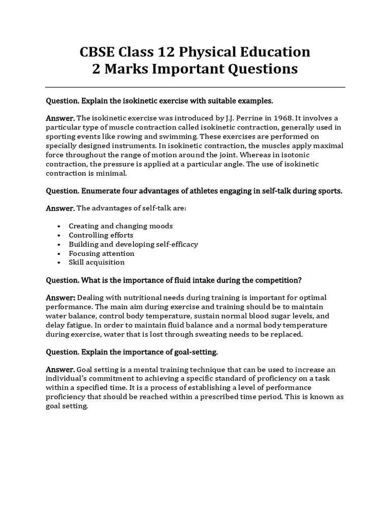 2marks | PDF | Goal Setting | Muscle Contraction