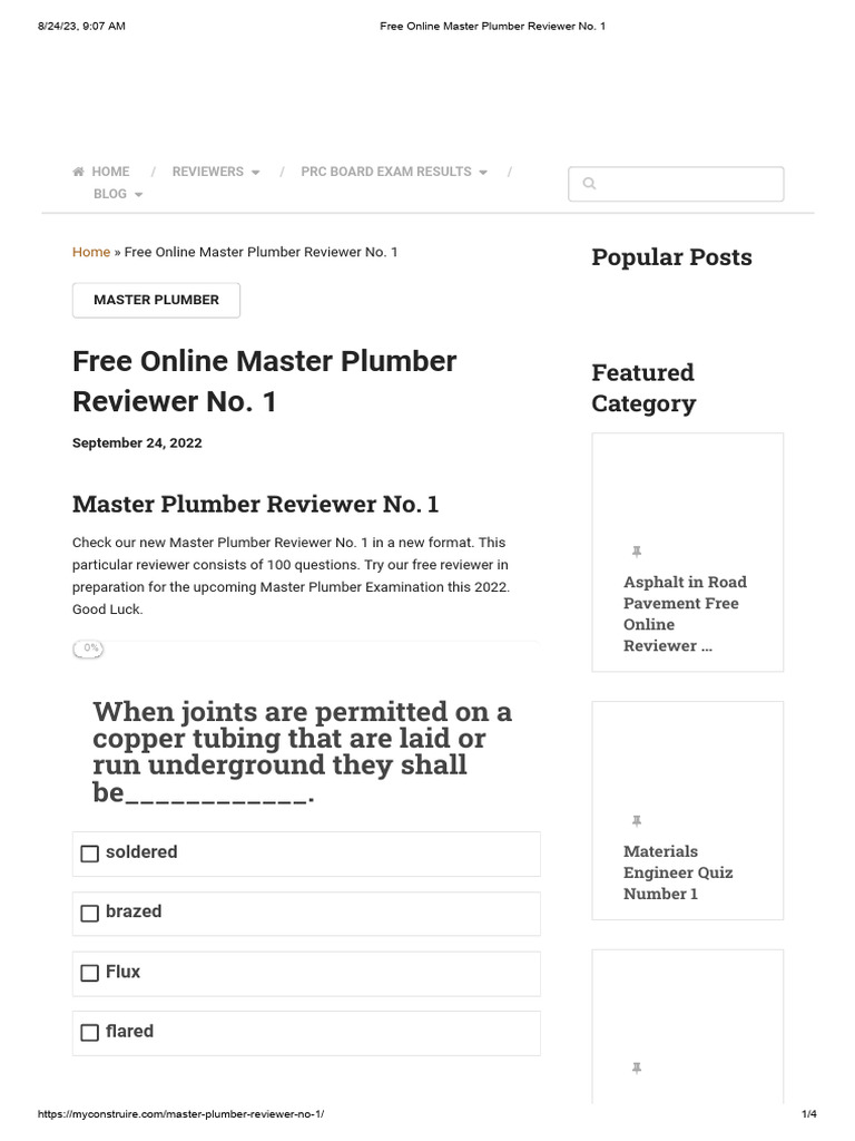Free Master Plumber Exam Reviewer | PDF | Plumbing | Engineer