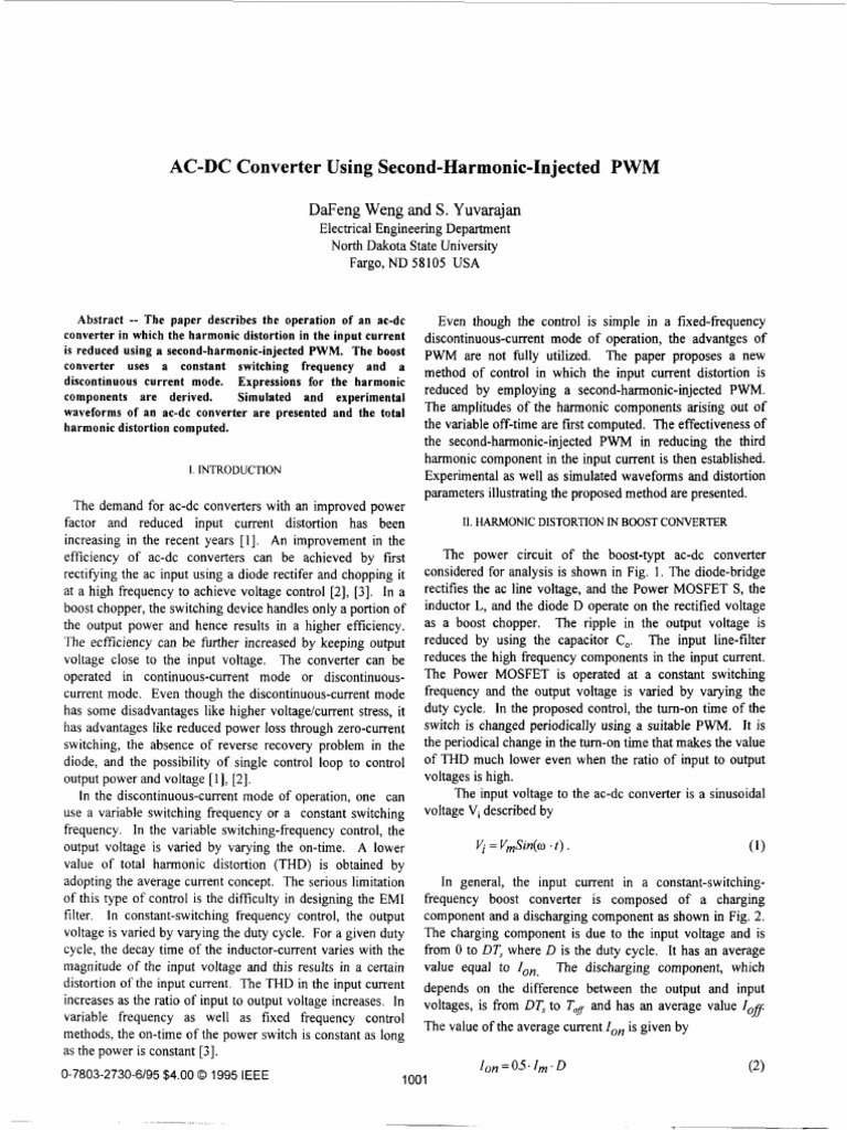 Acdc Converter Using Secondharmonicinjected PWM | PDF | Rectifier | Phase (Waves)