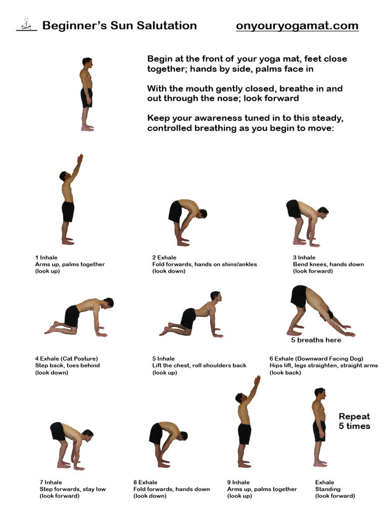 Yoga - Sun Salutations For Beginners | PDF | Wellness