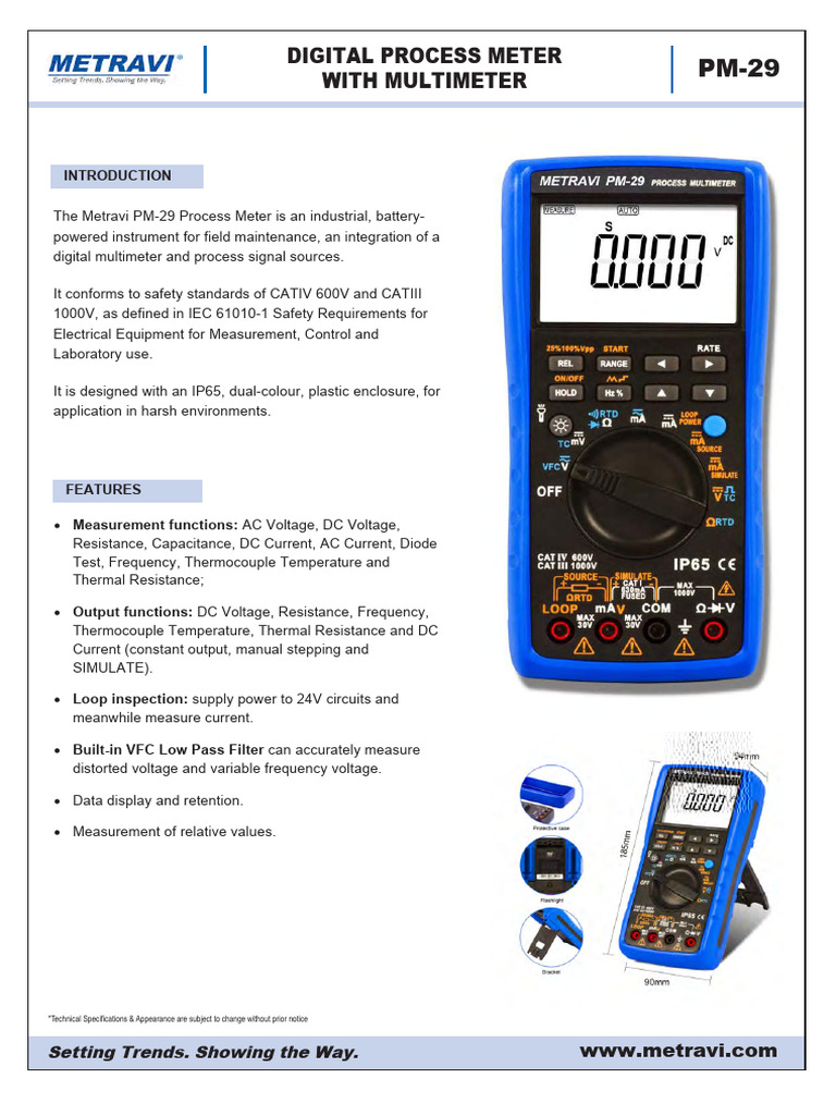 Metravi PM 29 Process Meter With Multimeter Catalogue Web | PDF ...