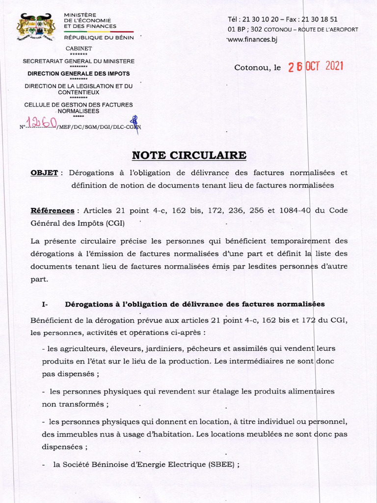 61796e595895a - Note Circulaire 1260-Derogations A L'obligation de Delivrance Des Factures ...