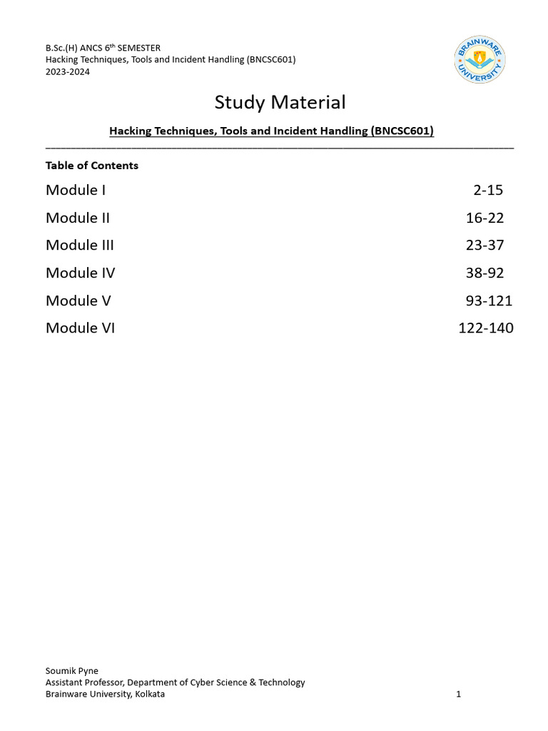 Study Material BNCSC601 | PDF | Security Hacker | Security