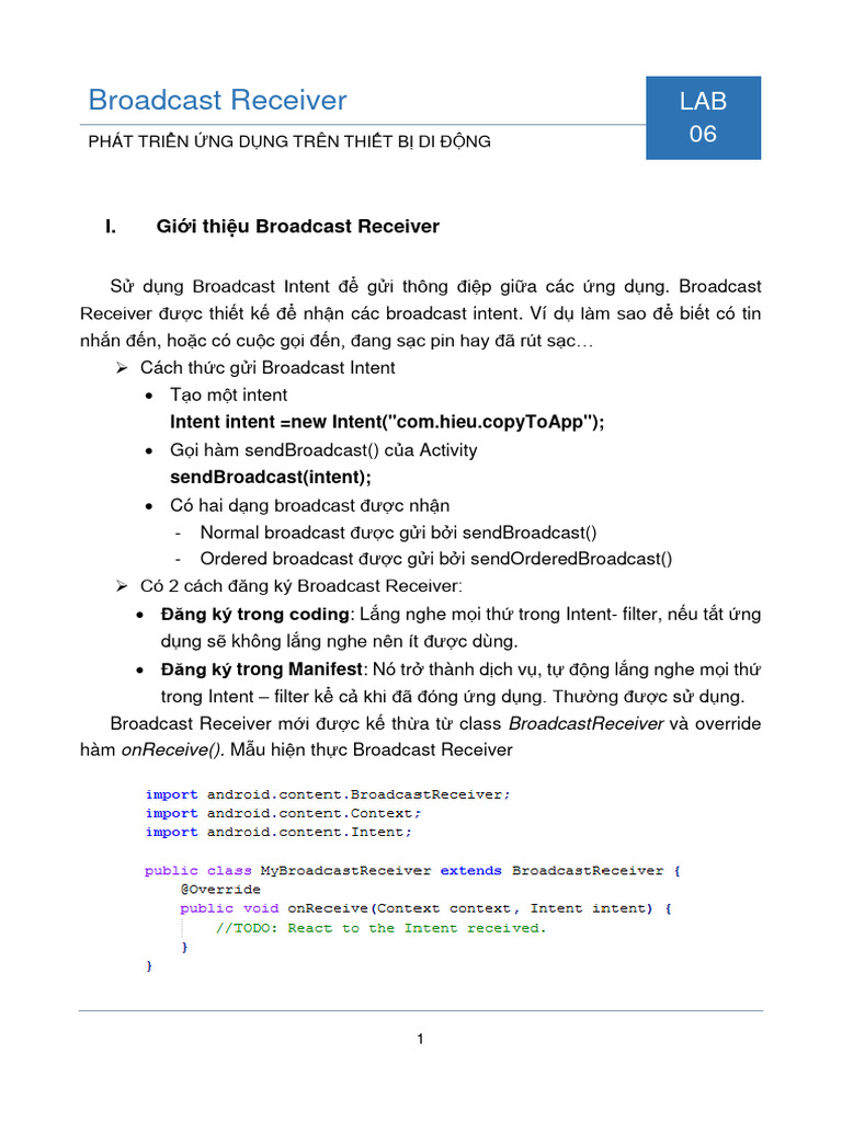 Lab06 BroadcastReceiver | PDF