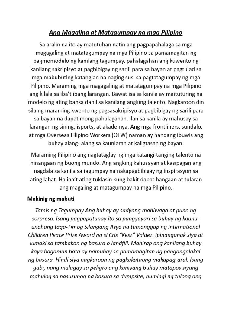 Ang Magaling at Matagumpay Na Mga Pilipino | PDF