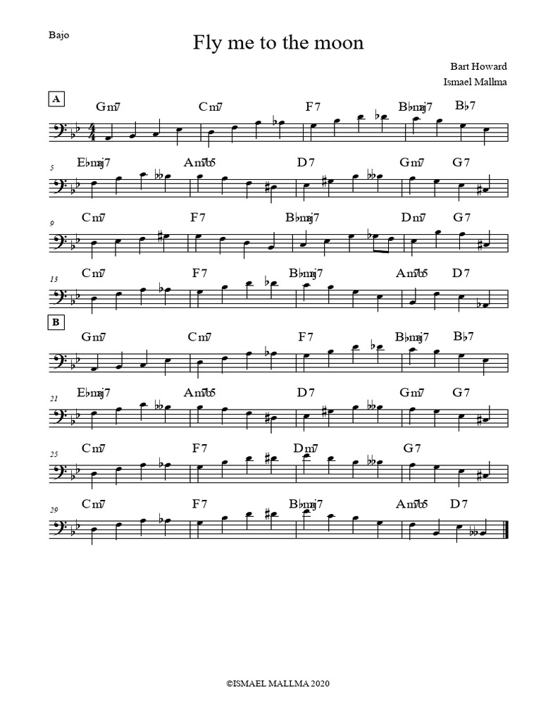 Fly me to the moon bass Gm | PDF
