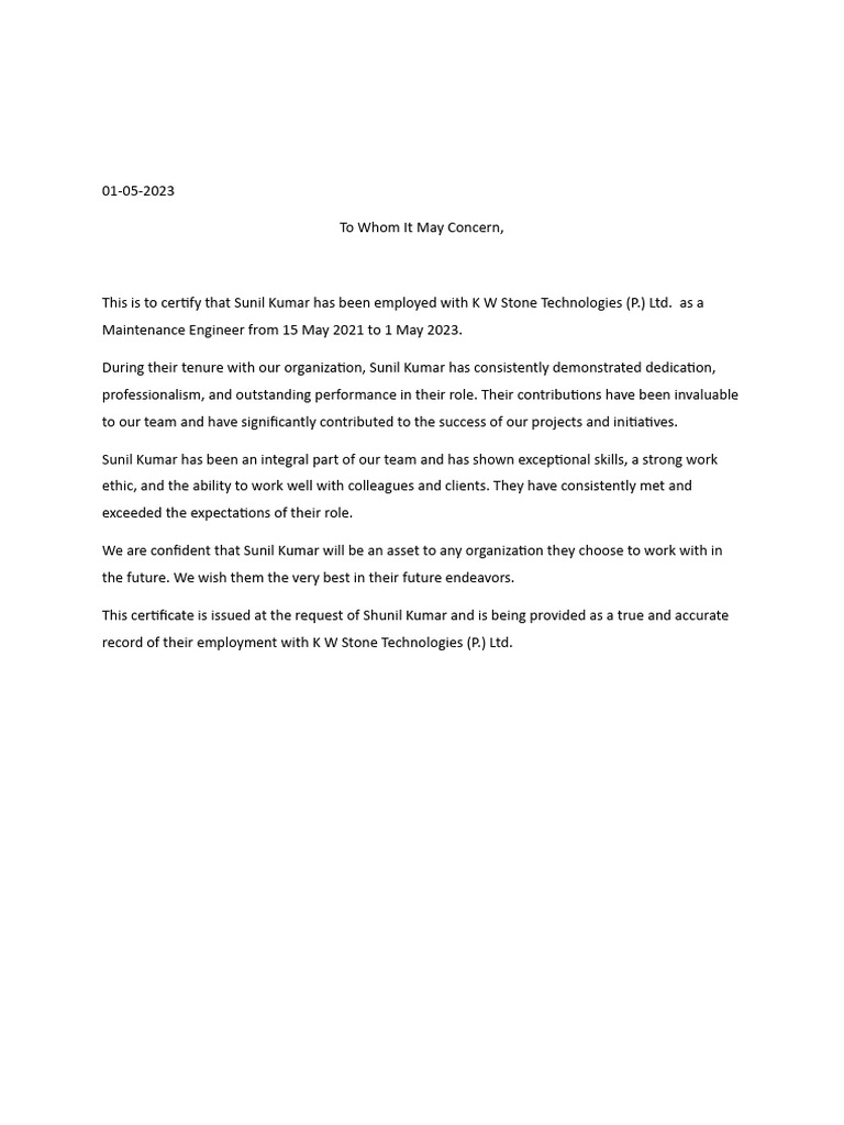 Experience-Certificate-format-in-word | PDF