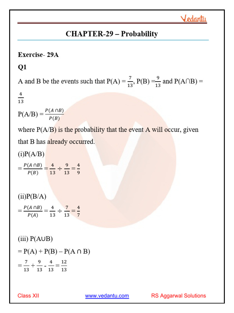 Class XII Probability Solutions | PDF