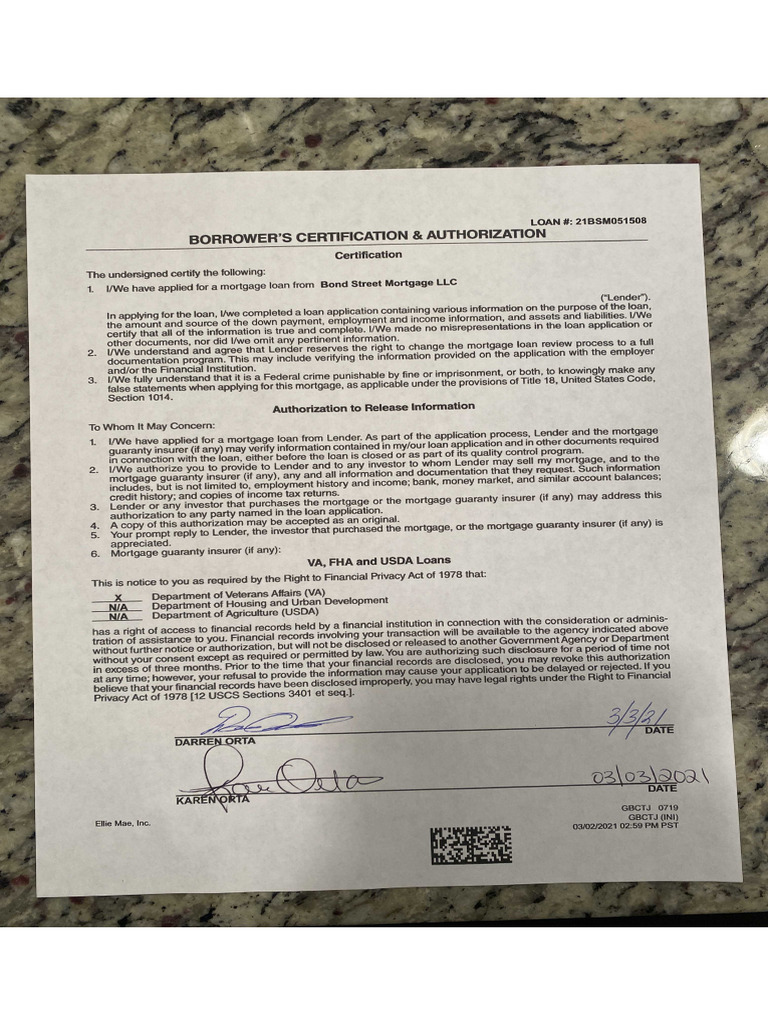 Borrower's Certification & Authorization | PDF