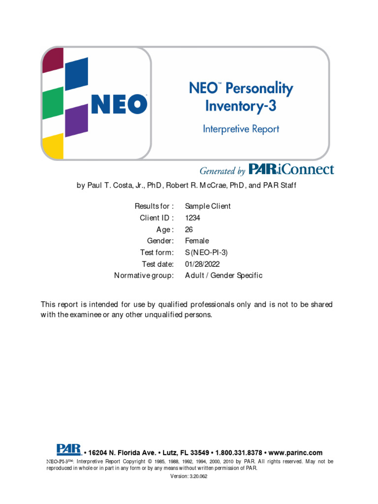 NEO-PI-3 Interp_PiC | PDF | Extraversion And Introversion | Behavioural Sciences