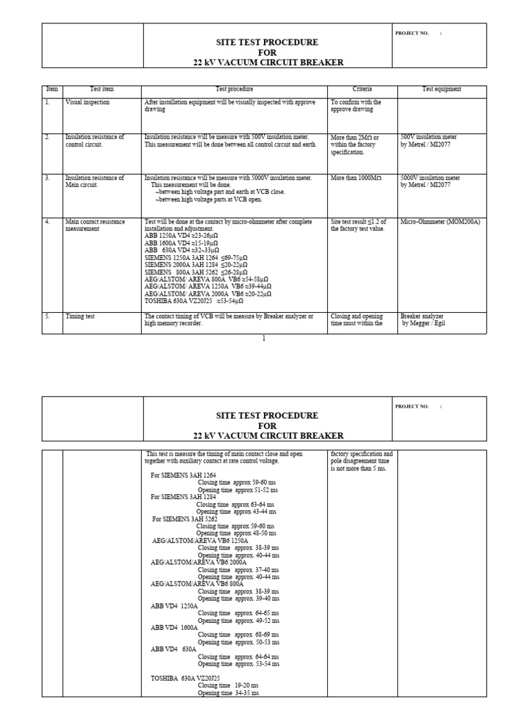 11 - Test Procedure For 22kV VCB | Download Free PDF | Insulator ...