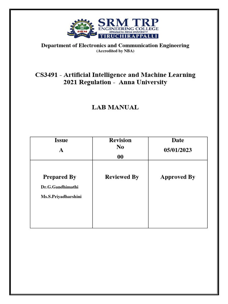 Aiml Lab Manual - Srmtrpec - 20 Feb 24 | PDF | Machine Learning ...