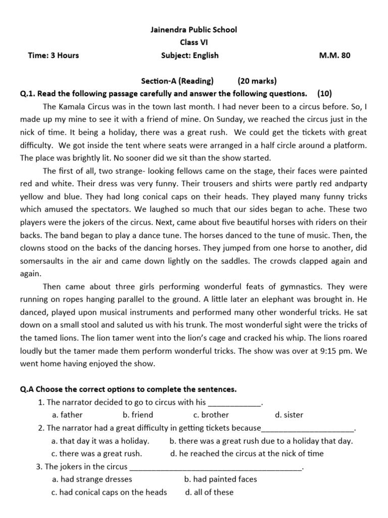 Class VI English | PDF | Circus