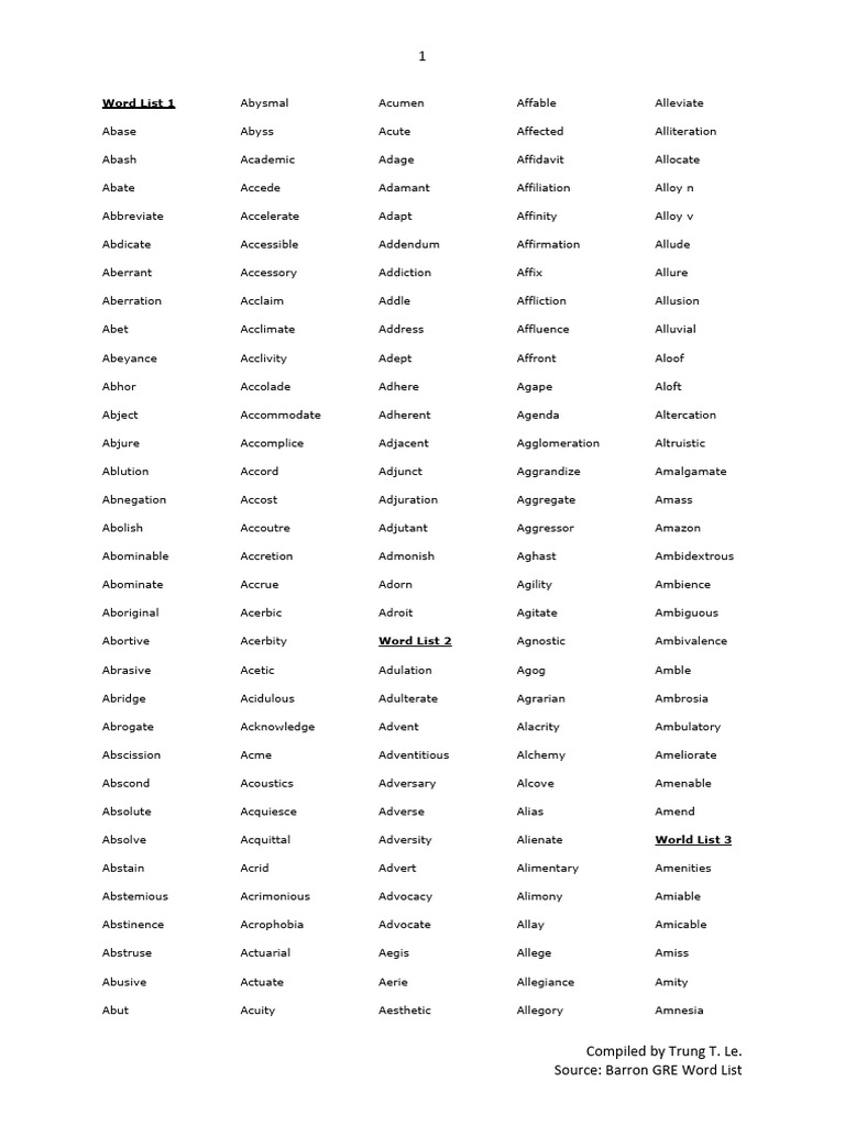 Barron's 3500 GRE Vocabulary List | PDF