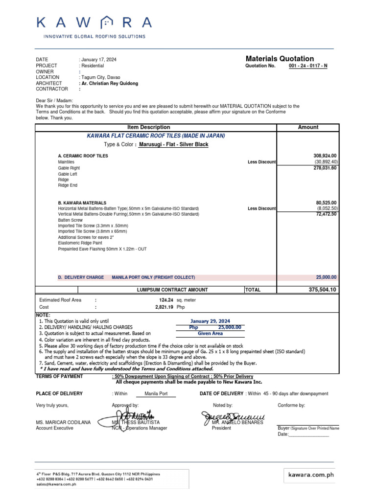 Kawara Quotation - Maru Flat (Christian Rey Quidong) | PDF | Roof | Legal Liability