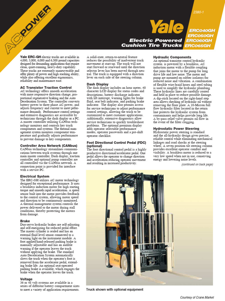Yale Forklifts Spec | PDF | Electric Motor | Brake