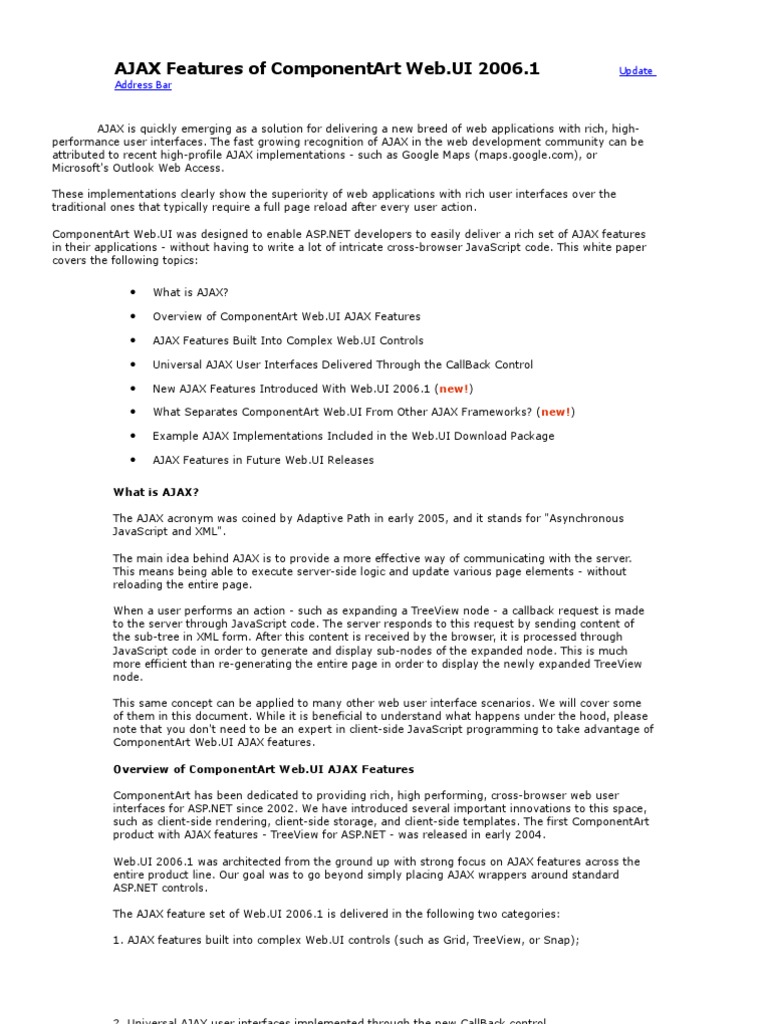 AJAX Features of Component Art Web | PDF | Ajax (Programming) | Dynamic ...