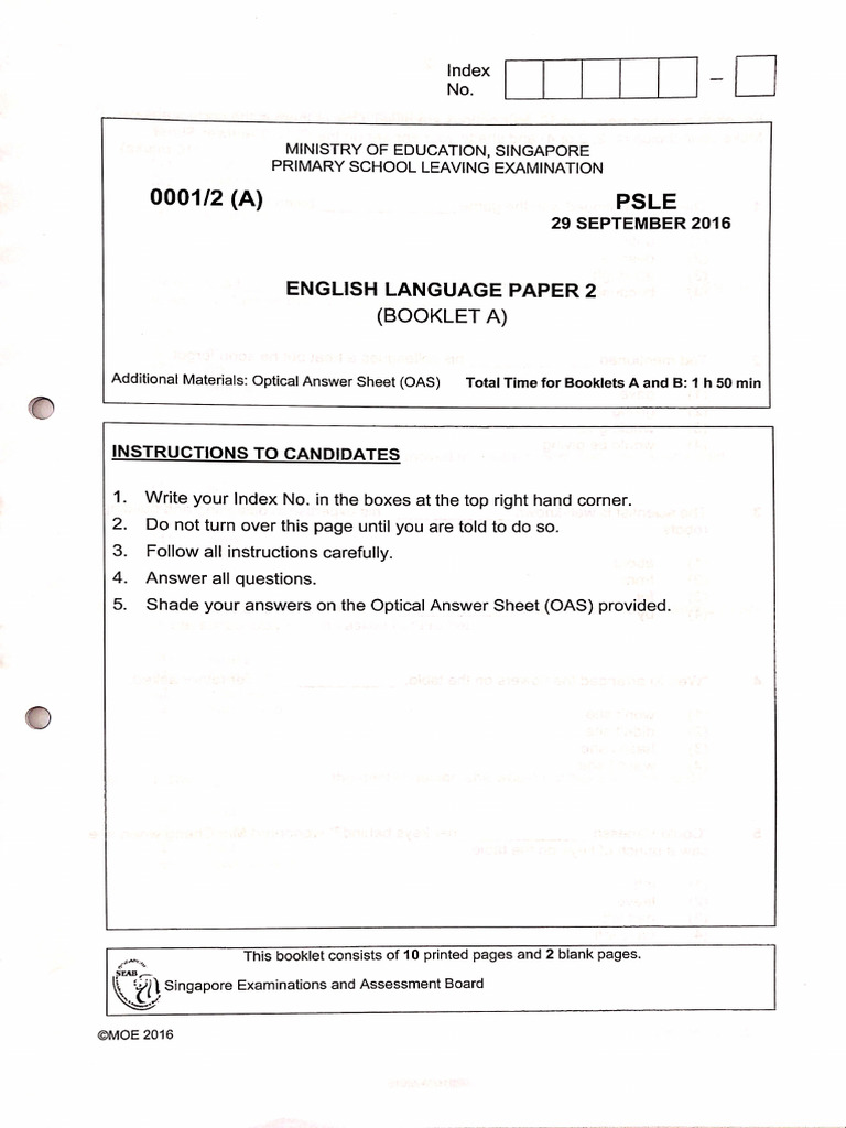 PSLE EL Paper2 2016 | PDF