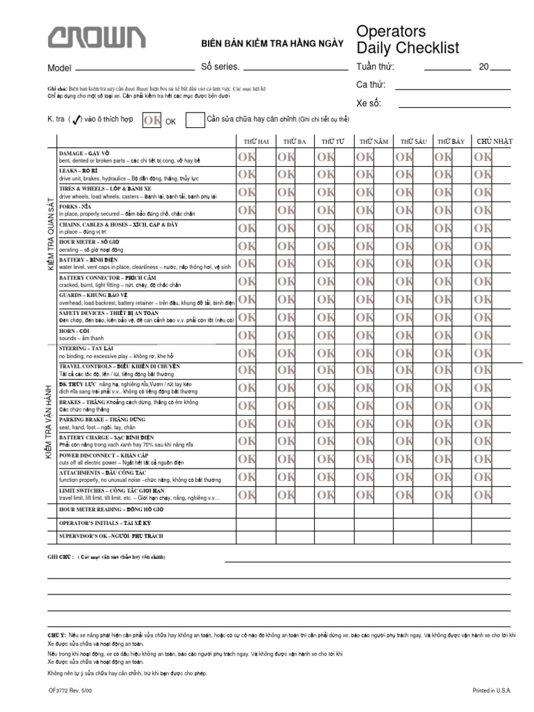 Operators Daily Checklist VN | PDF