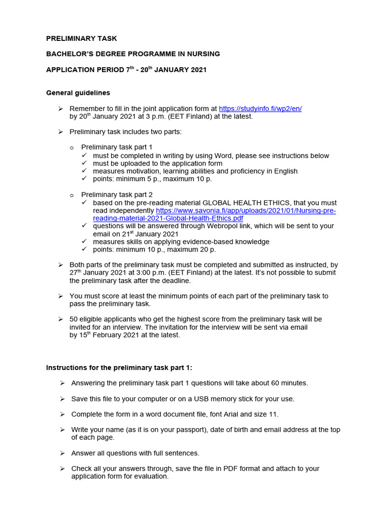 Nursing Preliminary Task 2021 | PDF | Cognition