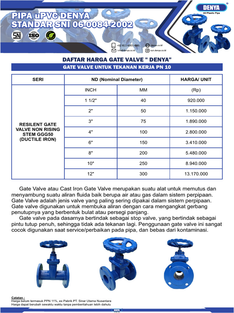 Pricelist Denya Gate Valve | PDF
