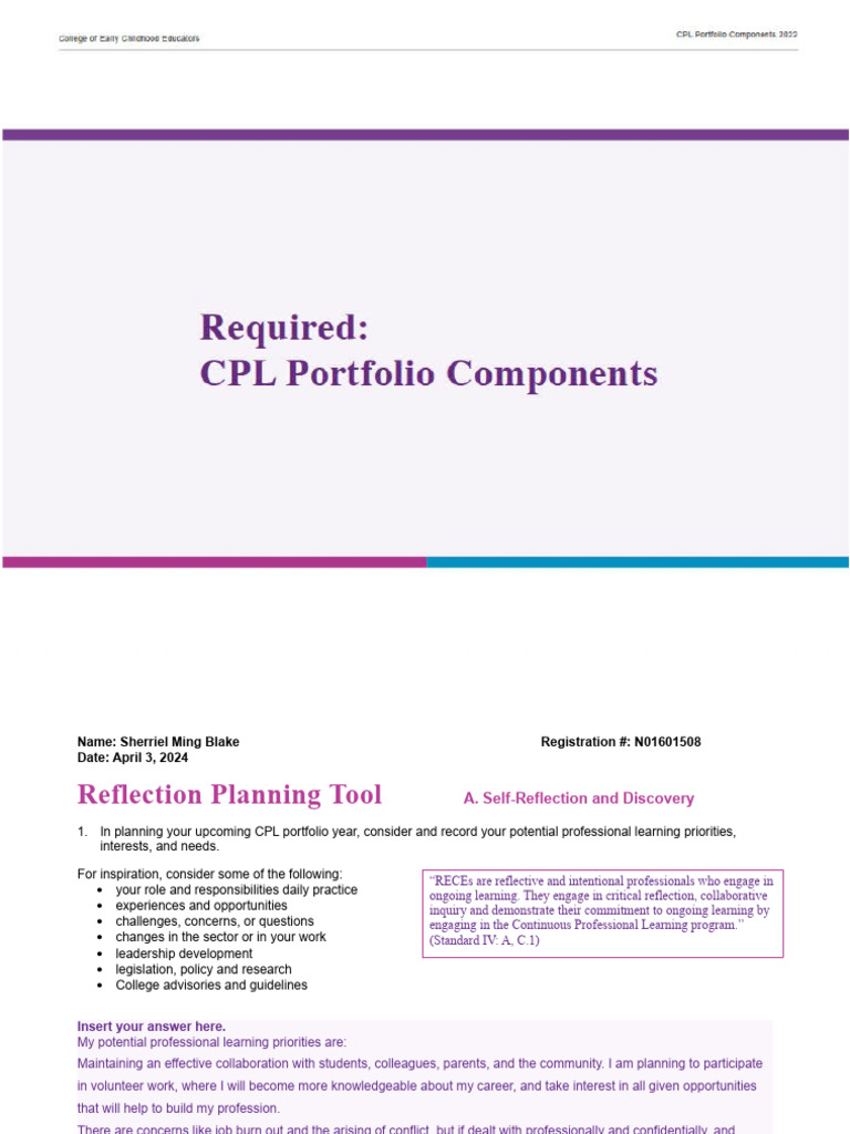 cpl portfolio components en | PDF | Learning | Early Childhood Education