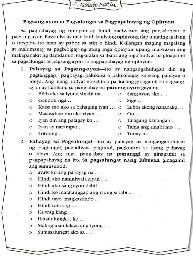 Pagsang-Ayon at Pagsalungat | PDF