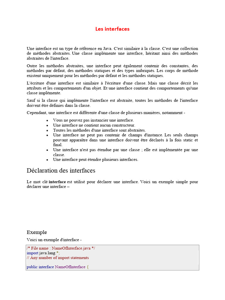 Les Interfaces | PDF | Classe (informatique) | Interface (Informatique)