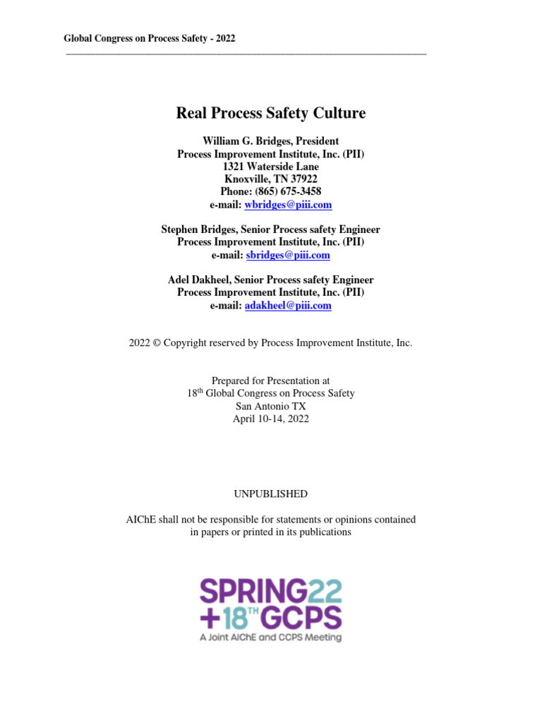 Real Process Safety Culture - GCPS - FINAL-R | PDF | Focus Group ...